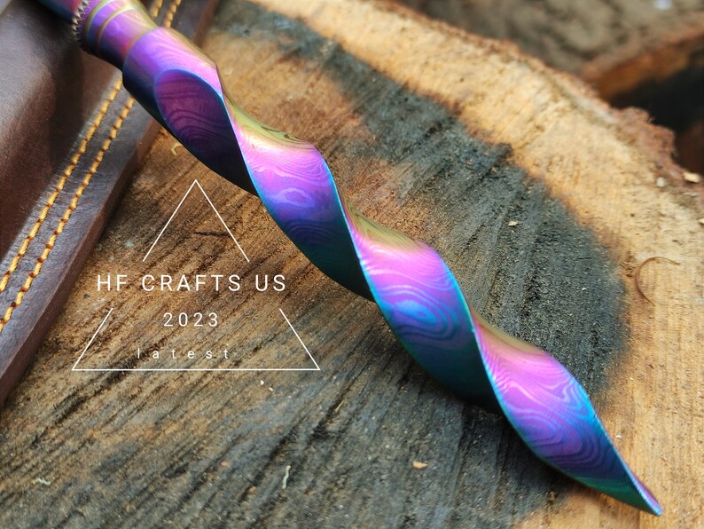 Handmade Damascus Steel Tri Edge Dagger ,anodized Multi Colour Tri Edge ...