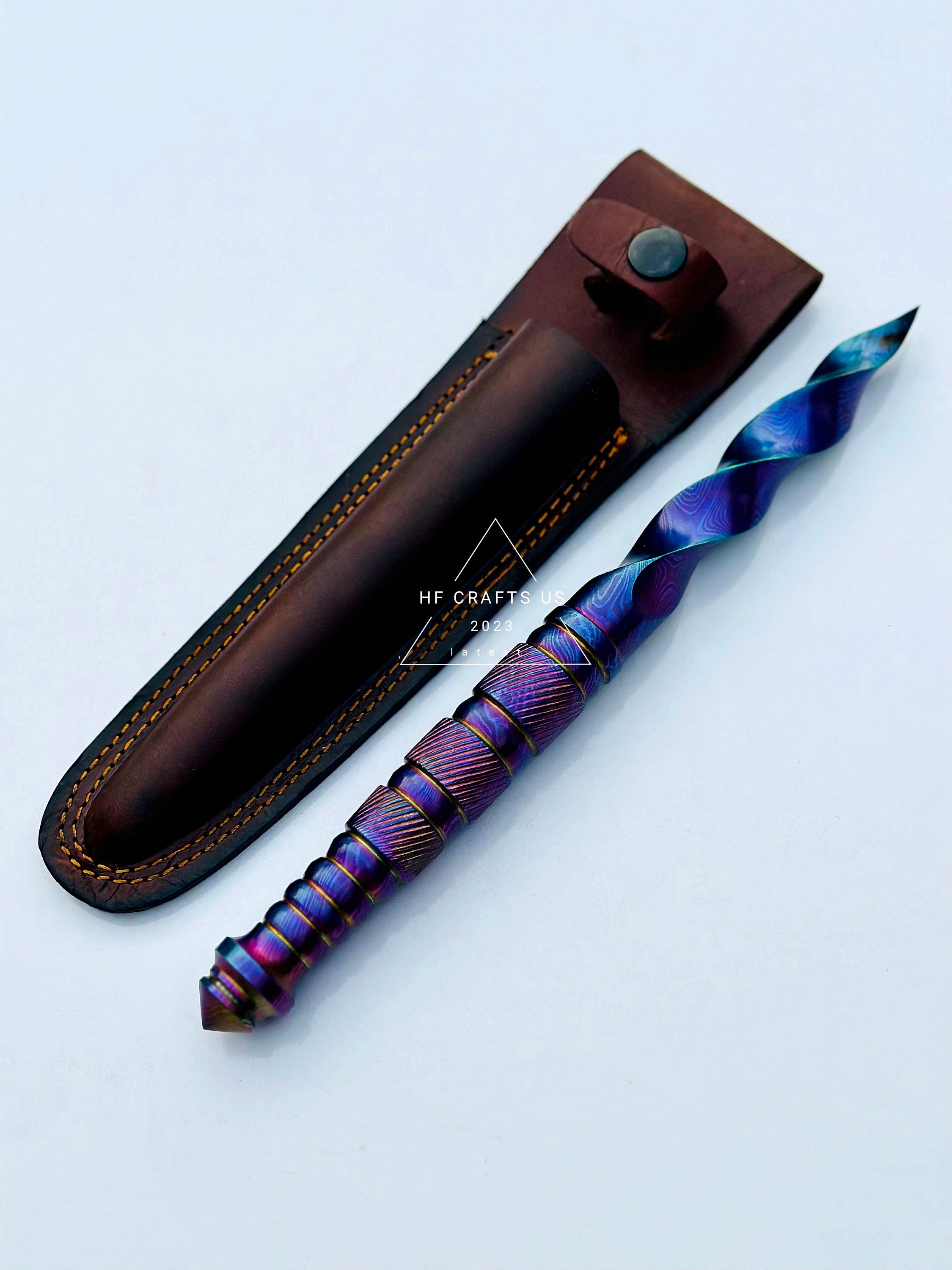 Handmade Damascus Steel Tri Edge Dagger ,anodized Multi Colour Tri Edge ...