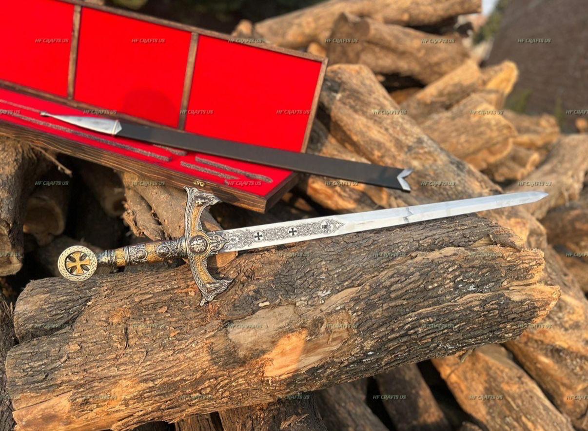 Handmade Templar Knight Sword, Damascus Steel Long Sword, Sacred ...
