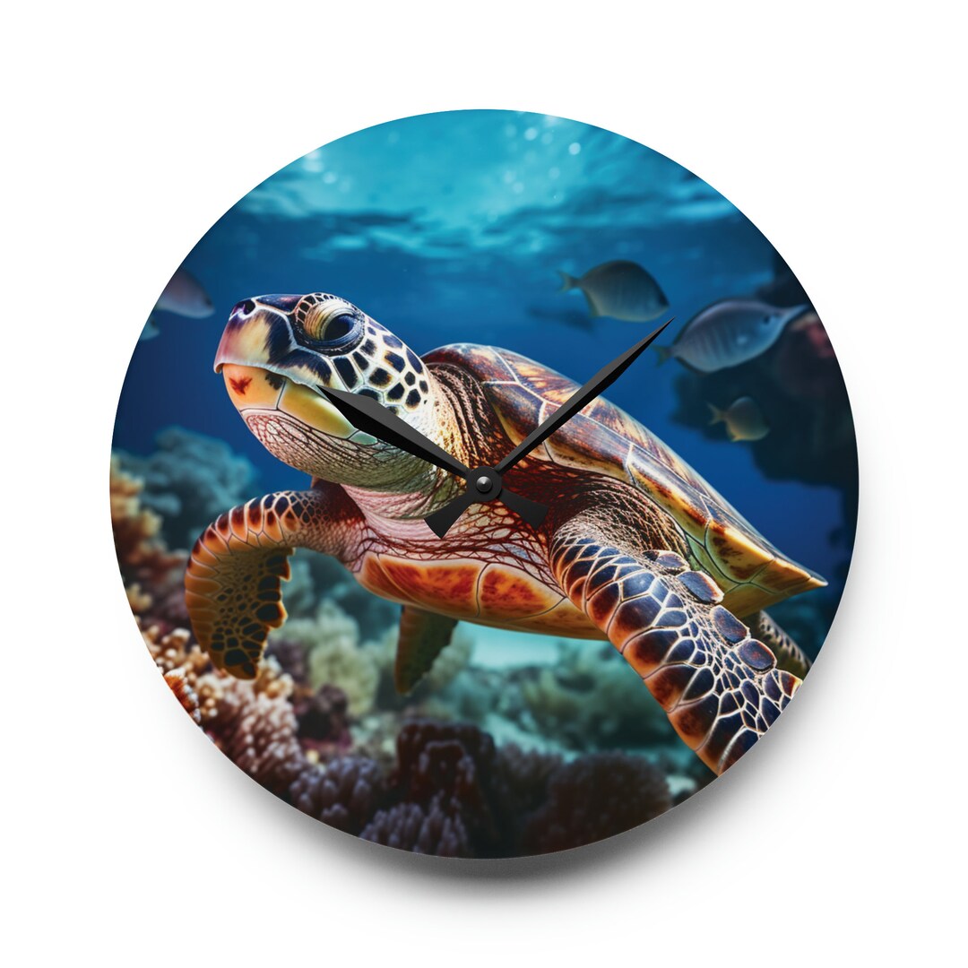 Colorful Sea Turtle Wall Clock - Nautical Theme Wall Decor - Acrylic ...