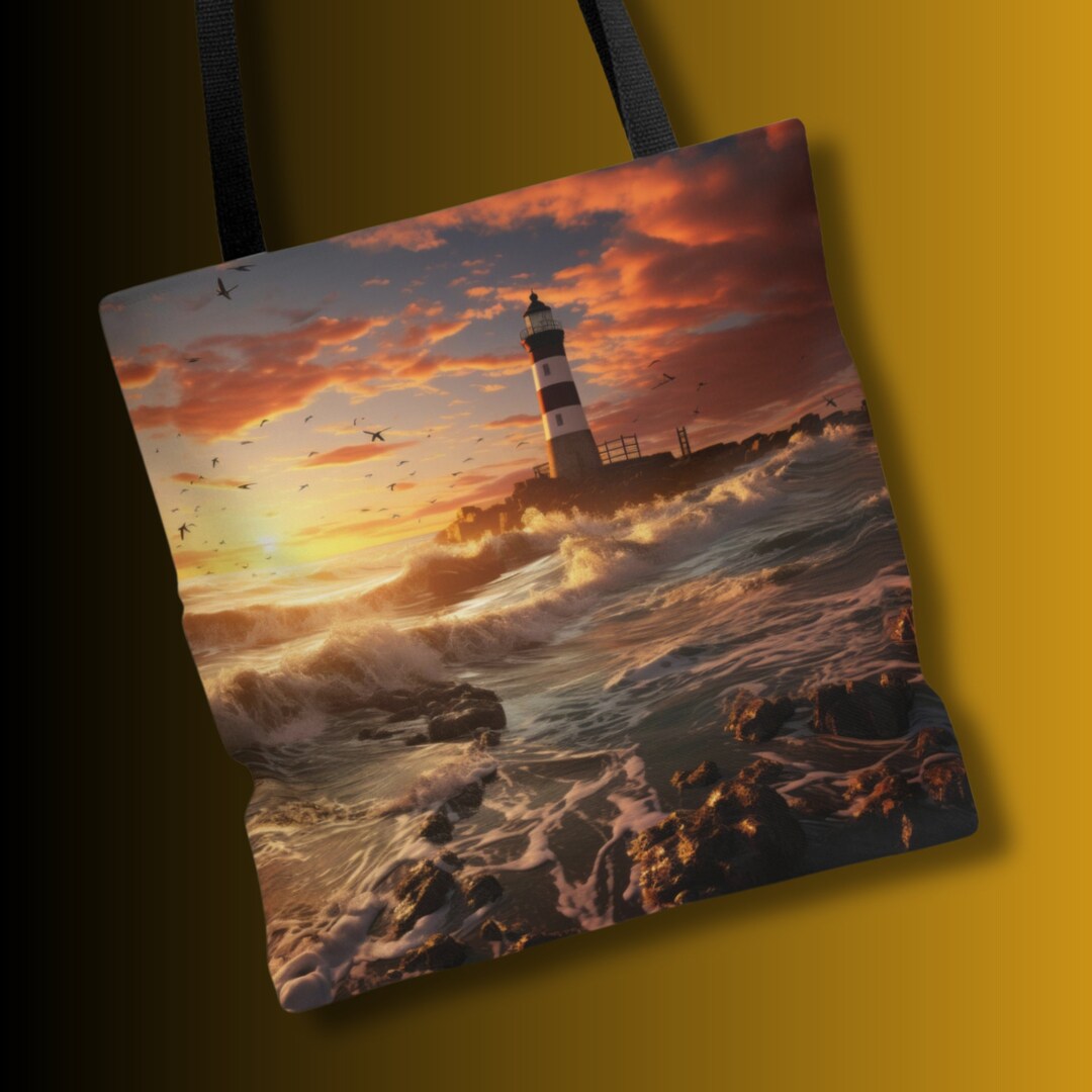 Custom Lighthouse Tote Bag Nautical Ocean Beach Bag Laptop Carry All ...