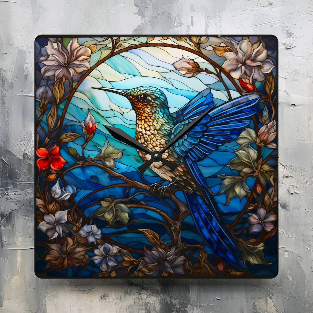 Hummingbird Stained Glass Look Wall Clock Nature Inspired Decor - Etsy