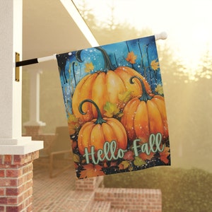 Hello Fall Original Watercolor Design Pumpkins Garden & House Banner ...