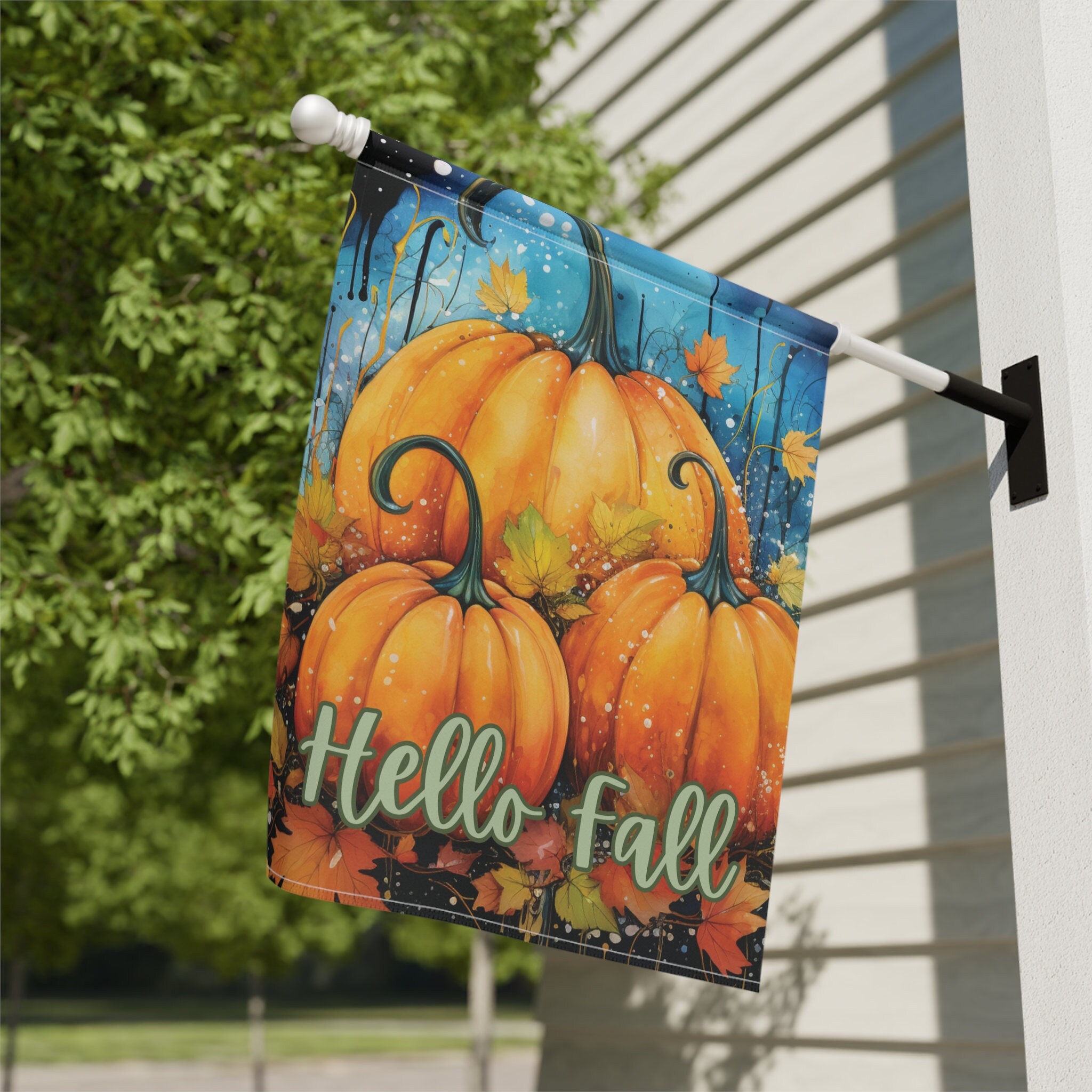Hello Fall Original Watercolor Design Pumpkins Garden & House Banner ...