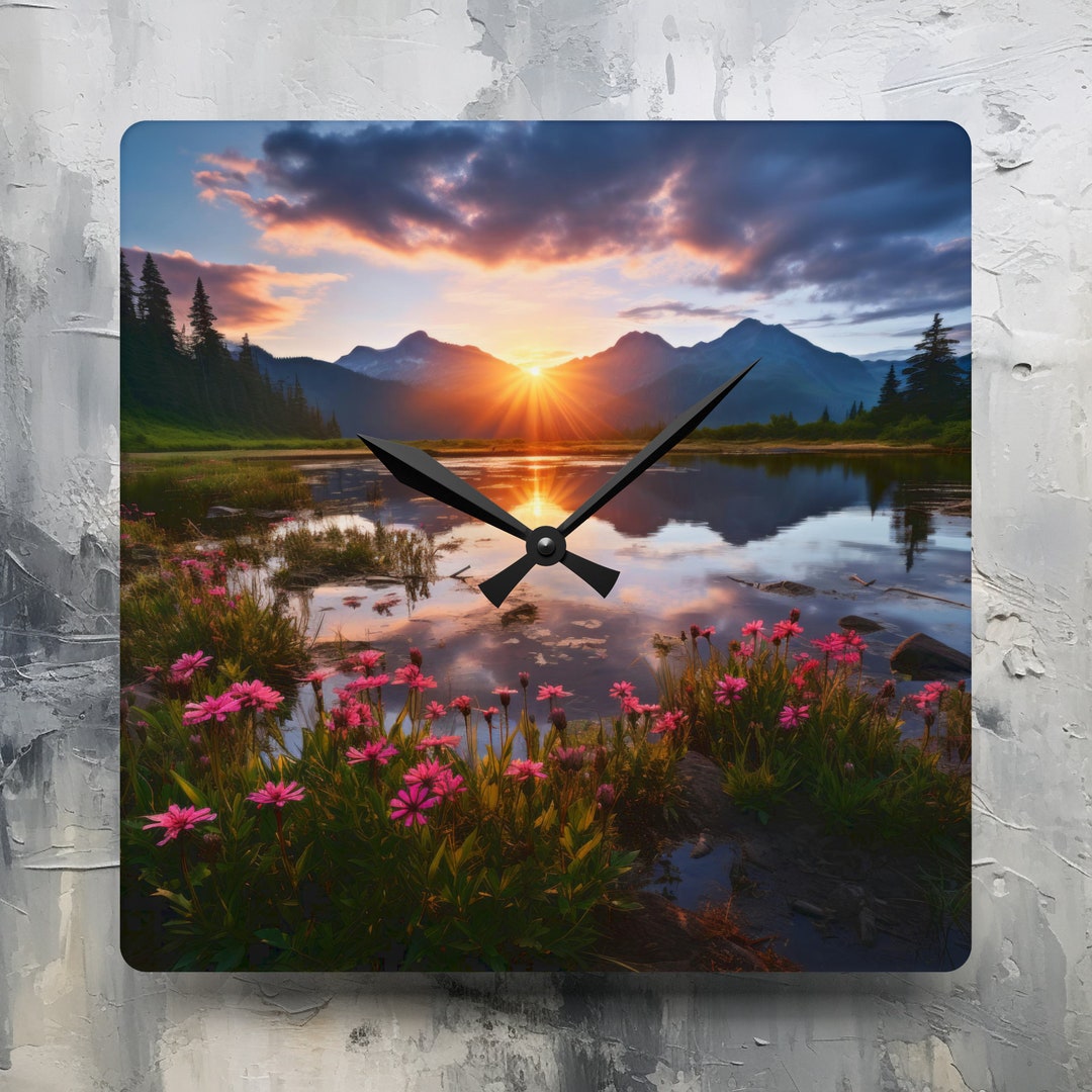 Nature Lover's Square Wall Clock, Modern Farmhouse Decor, Silent Clock ...