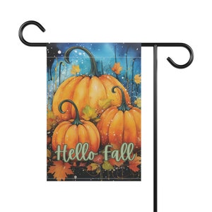 Hello Fall Original Watercolor Design Pumpkins Garden & House Banner ...