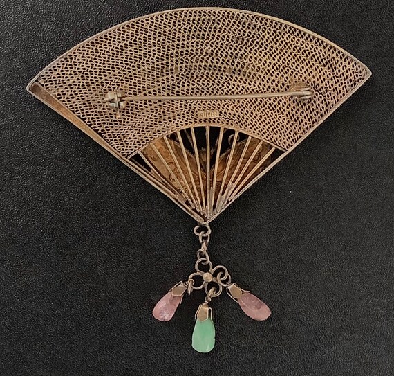 Vintage Chinese Jade and Cloisonné Butterfly Fan Broo… - Gem