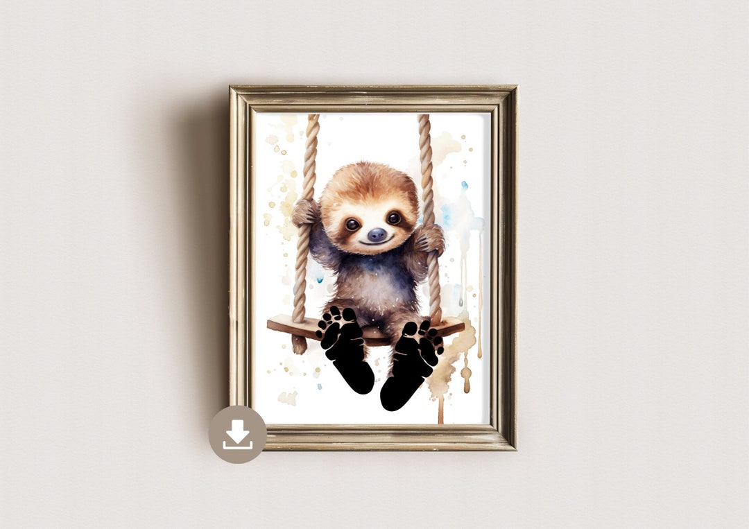 Baby Footprint Picture Sloth on Swing Newborn Footprints Baby Gift for ...