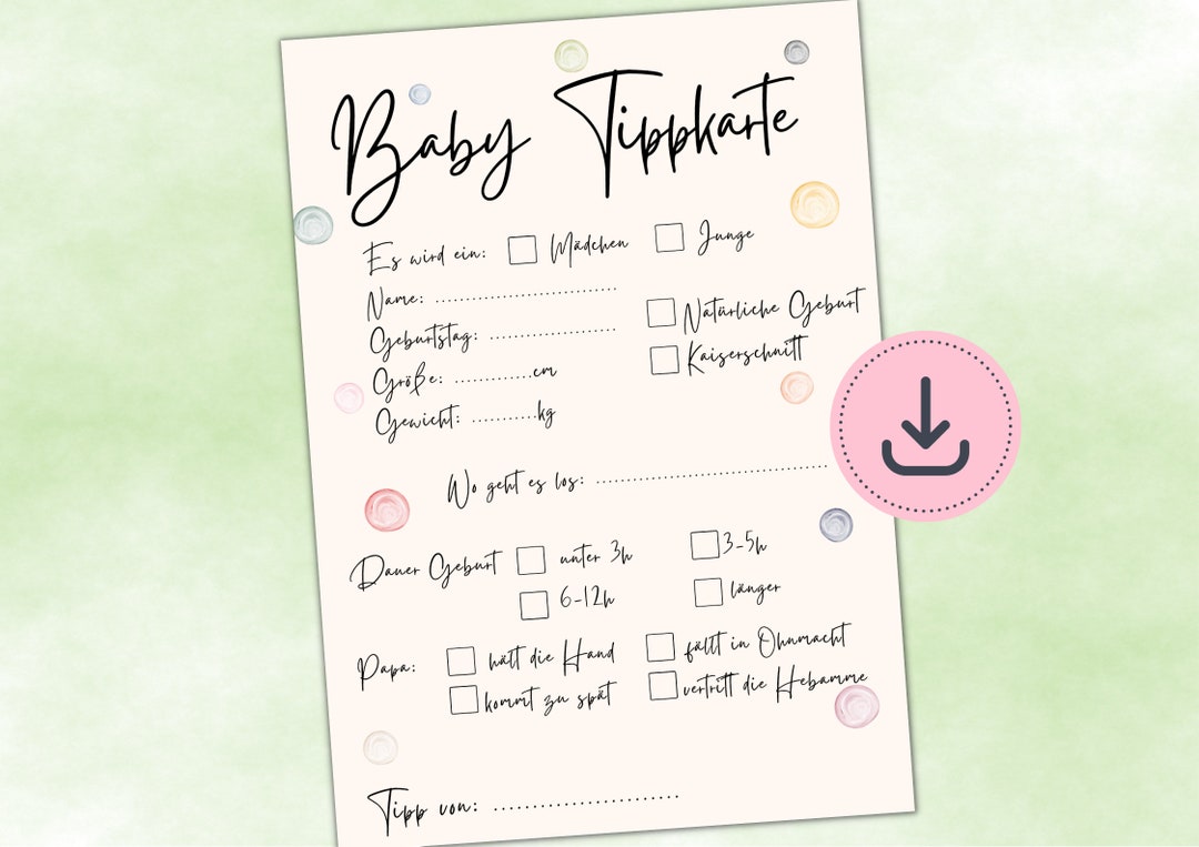 Baby Party Tip Card Dots Pink / DIN A5 / Digital Download / Directly to ...