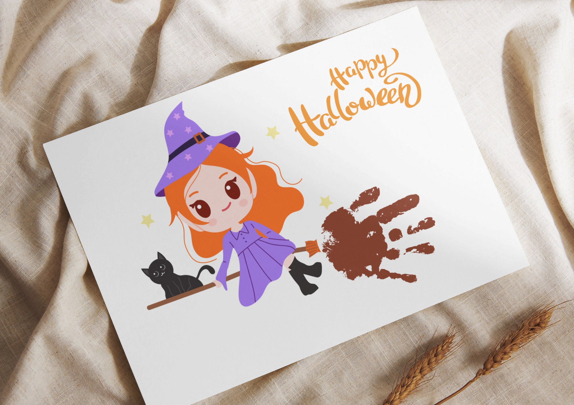 Handabdruck Halloween Bild - Hexe auf Besen - Geschenk von Kindern ...