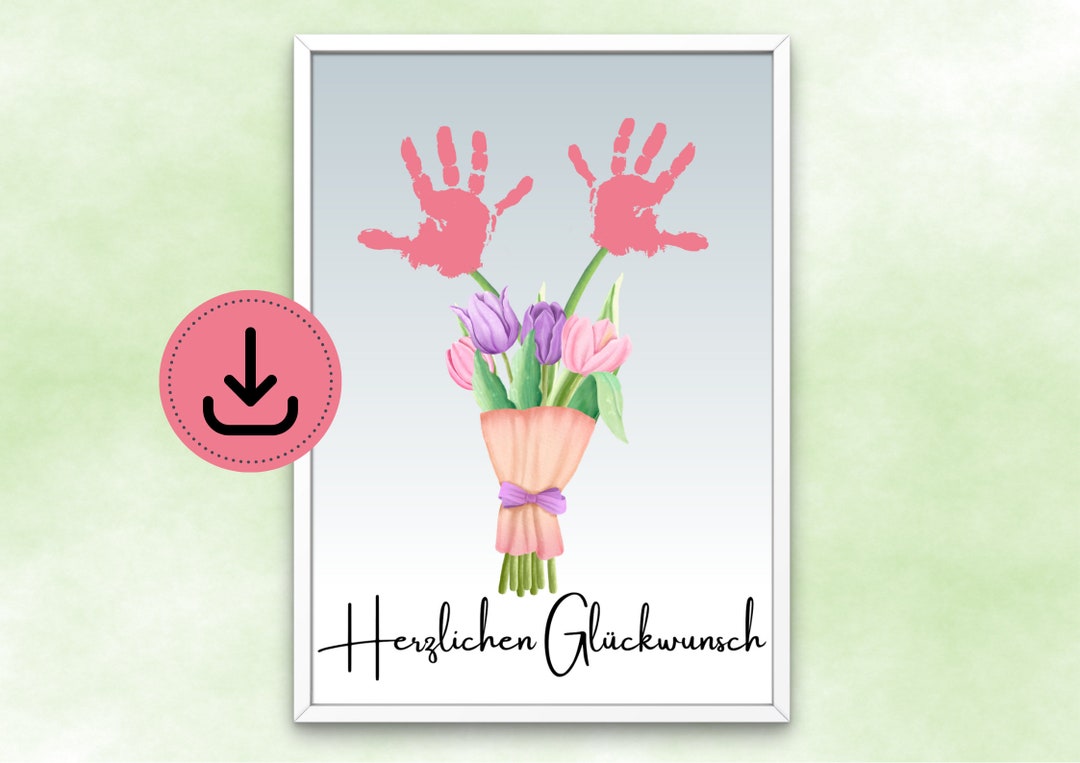 Handprint Image Bouquet Gift From Children Congratulations Card Tulips ...
