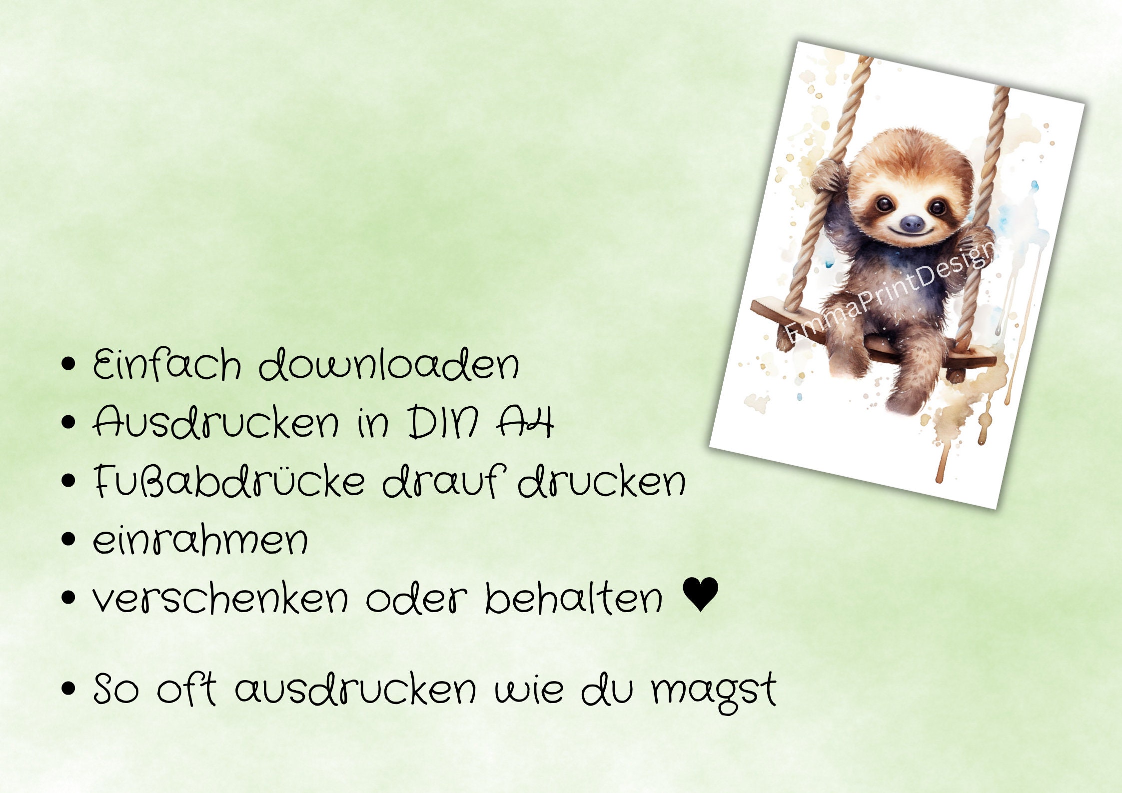 Baby Footprint Picture Sloth on Swing Newborn Footprints Baby Gift for ...