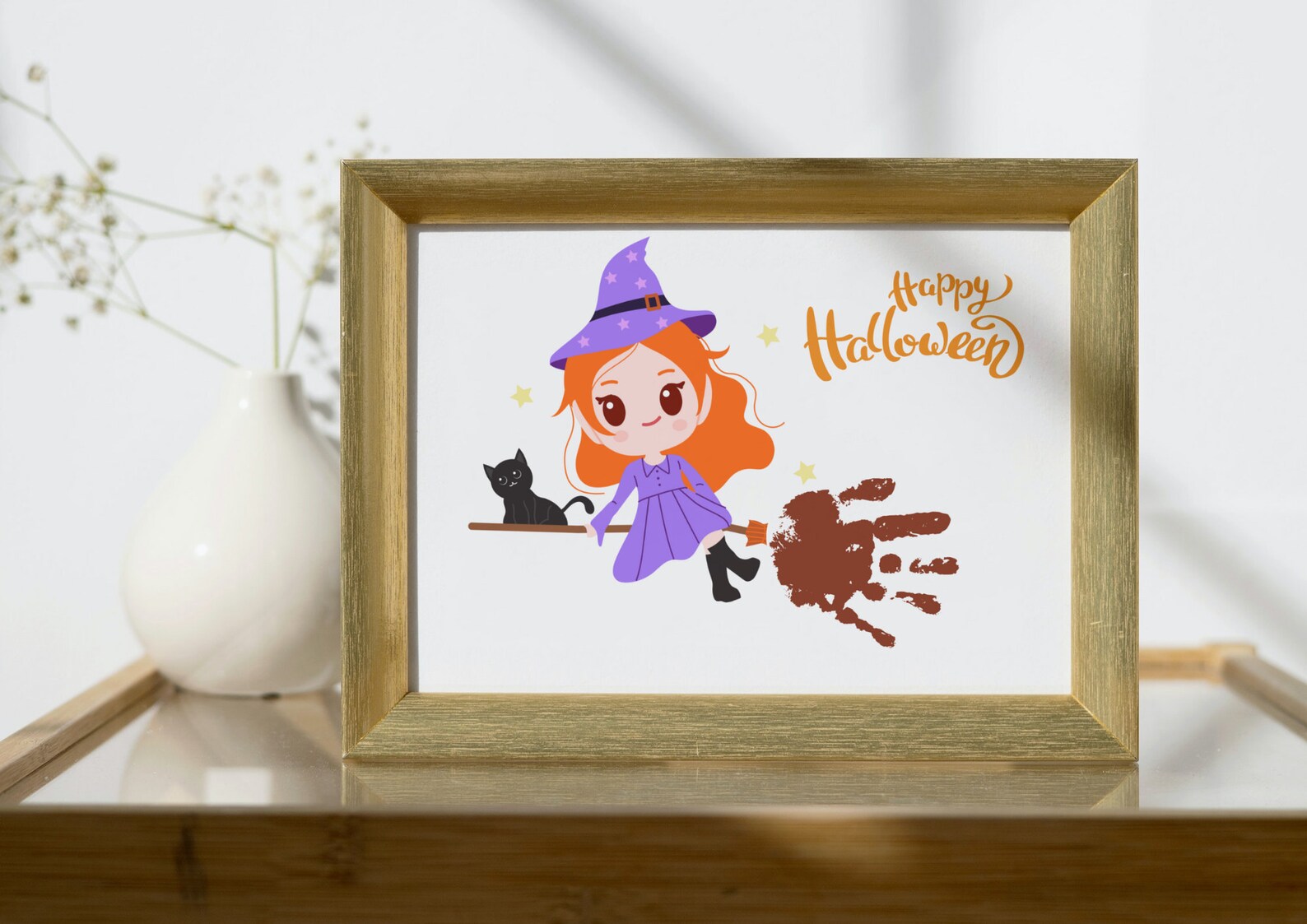 Handabdruck Halloween Bild - Hexe auf Besen - Geschenk von Kindern ...