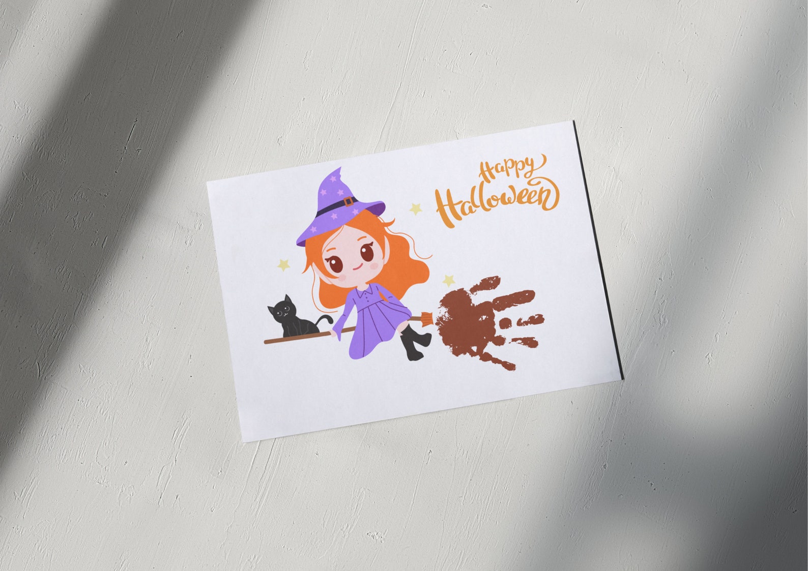 Handabdruck Halloween Bild - Hexe auf Besen - Geschenk von Kindern ...