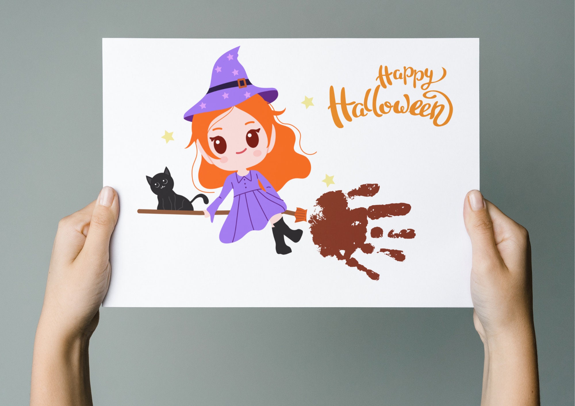 Handabdruck Halloween Bild - Hexe auf Besen - Geschenk von Kindern ...