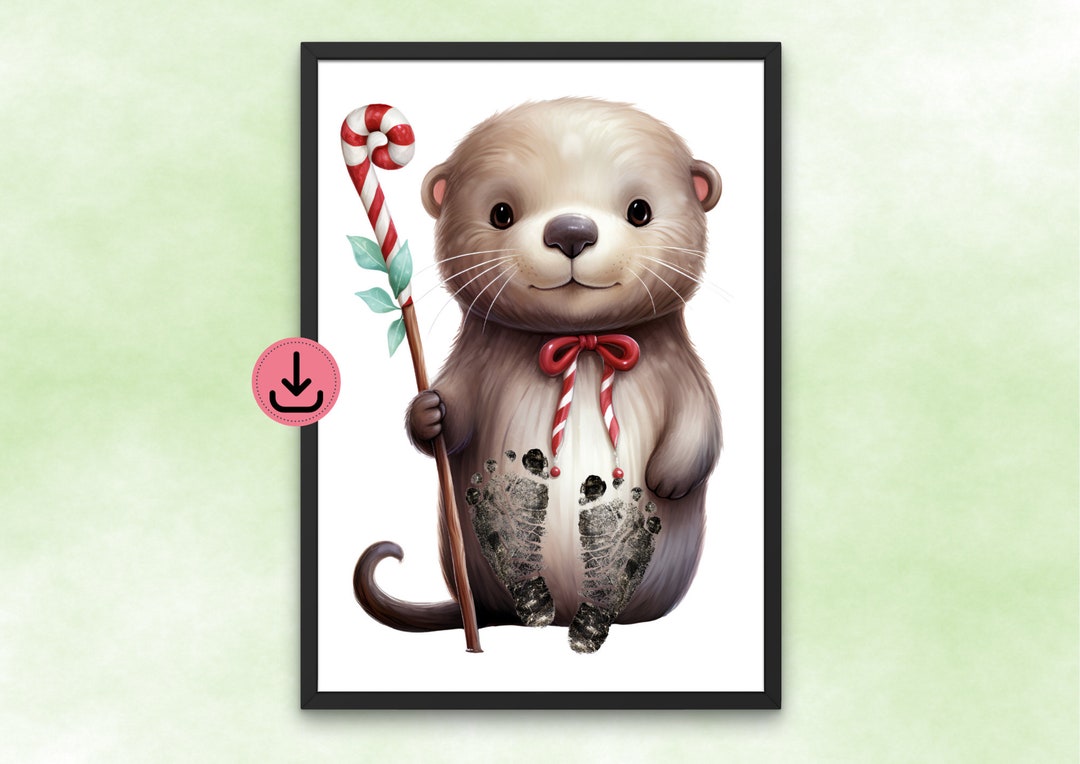 Baby Footprint Picture Otter With Candy Cane Footprints Newborn Baby ...