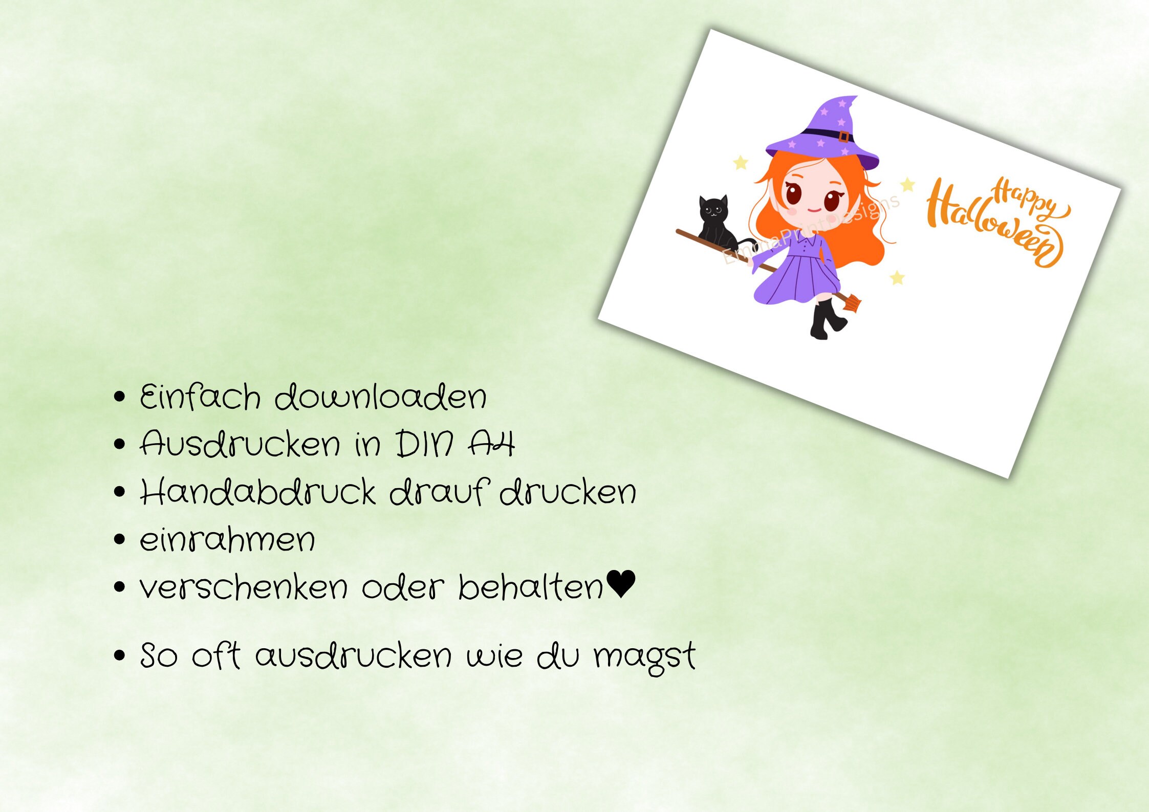 Handabdruck Halloween Bild - Hexe auf Besen - Geschenk von Kindern ...