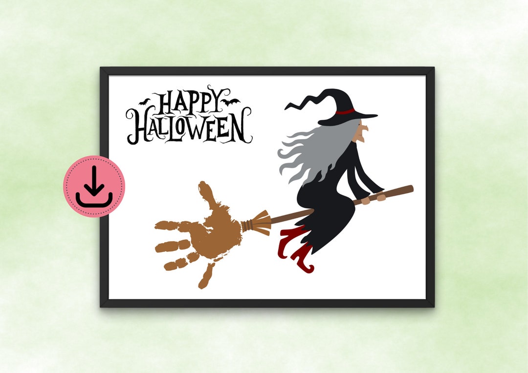 Handprint Halloween Picture - Witch on Broom - Gift From Children ...