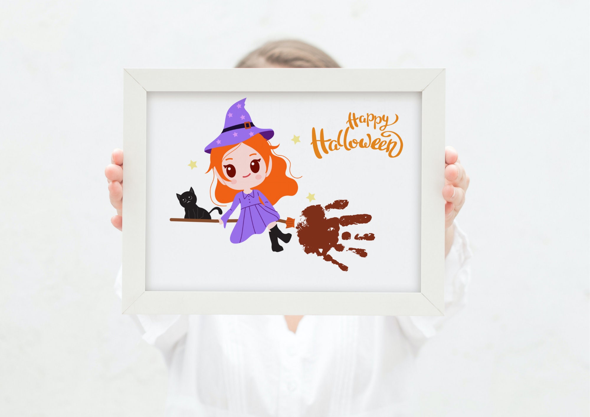 Handabdruck Halloween Bild - Hexe auf Besen - Geschenk von Kindern ...
