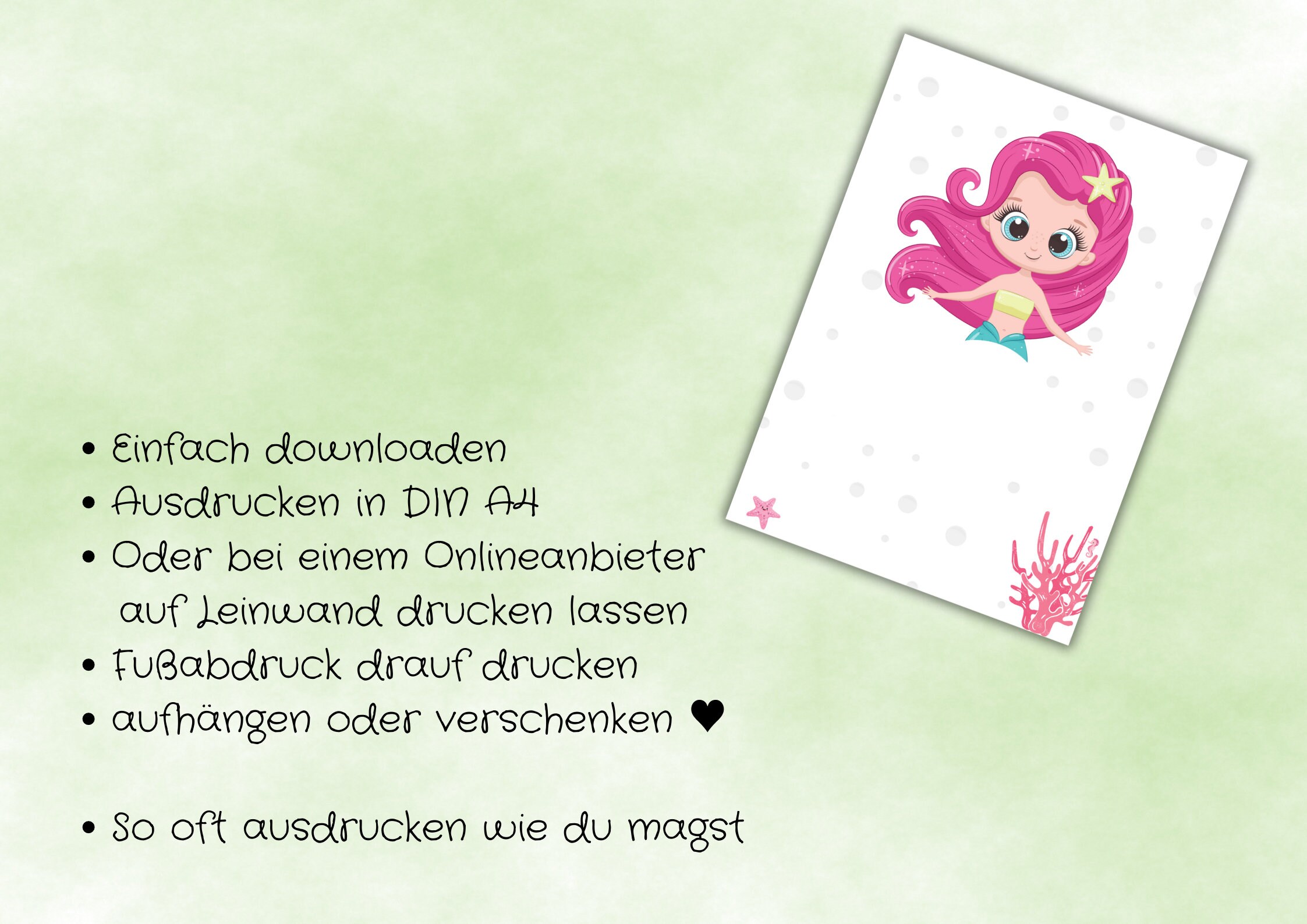 Mermaid Footprint - Little Mermaid Tail Girl - Pink Blue - Children ...