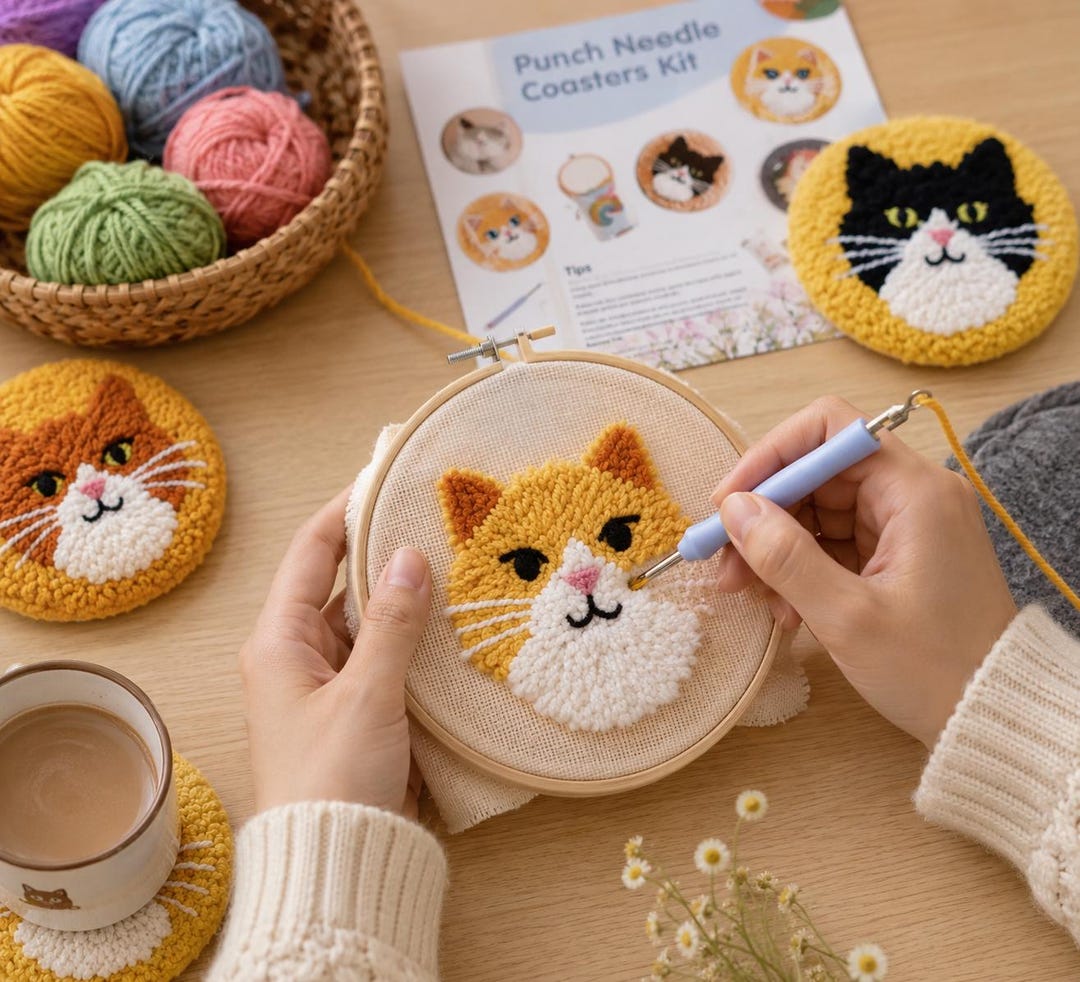 Handmade Crochet Cat Coasters, Cozy Home Decor - Etsy