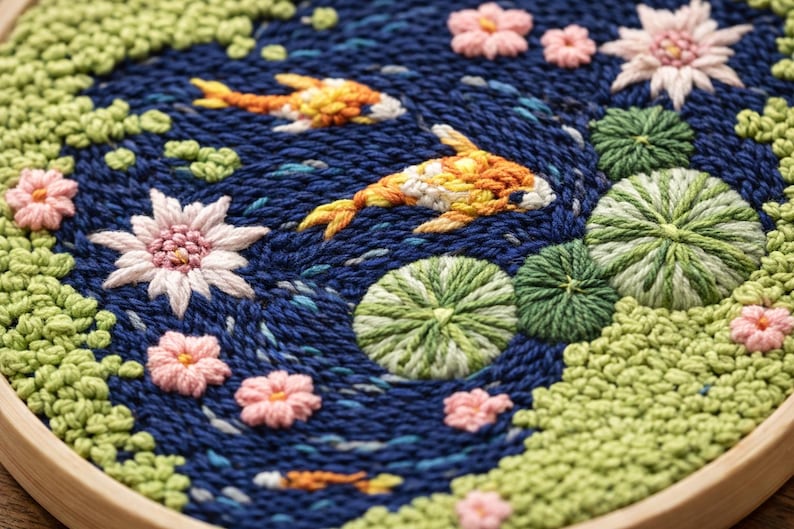 Lotus Pond Embroidery Kit – Beginner Floral Hoop Art Craft, Cottagecore ...