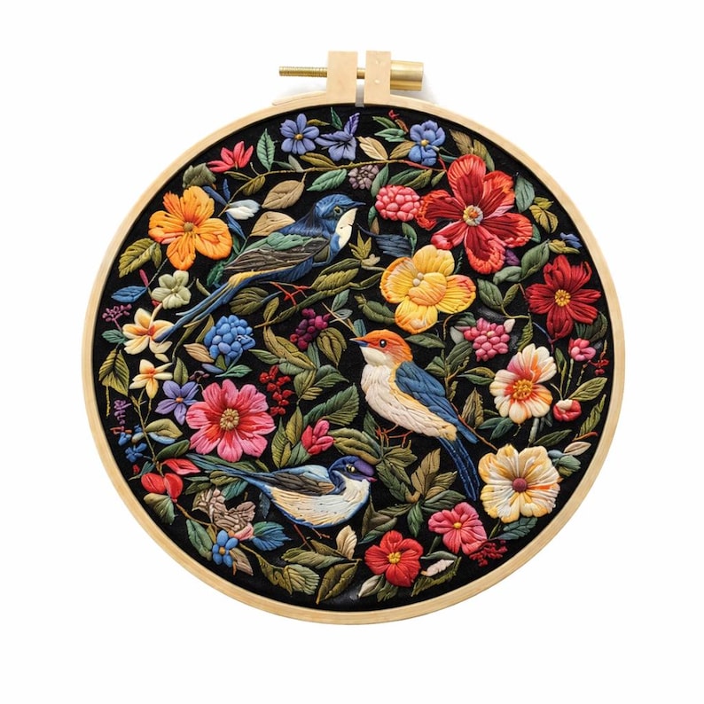 Floral Bird Embroidery Kit, DIY Hand Stitch Starter Set, Cottagecore ...
