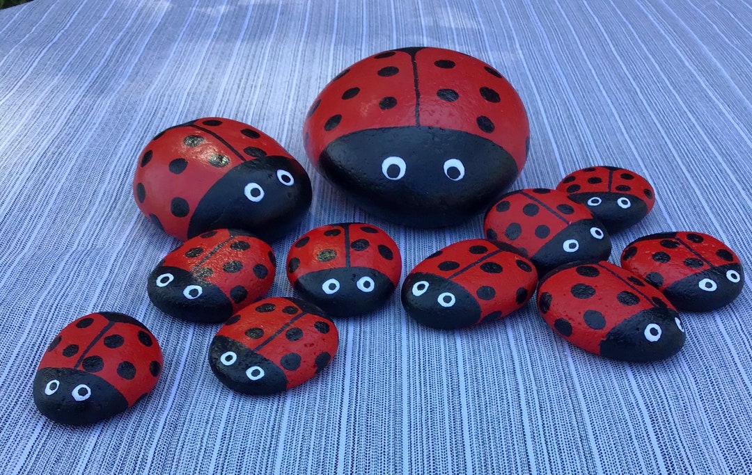 Ladybug Hand Painted Rocks | Set of 10 | Beach Rocks Painted | Ladybug ...