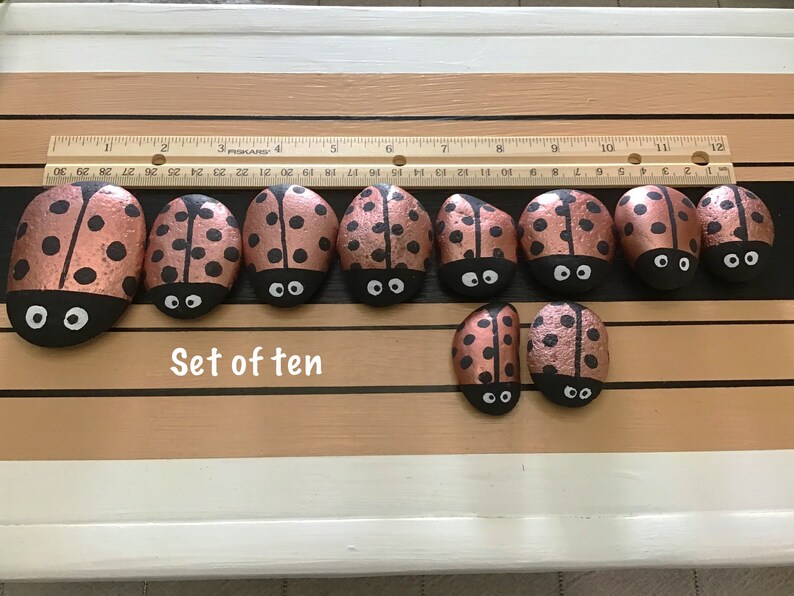Ladybug Rocks Beach Rocks Hand Painted Ladybugs Ladybug Gift Set of 10 ...