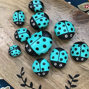 Ladybug PNW Rocks | Set of 10 | Genuine Beach Rocks | Hand Painted Teal ...