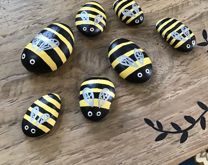 Bee Painted Rocks, Set of 3 Bee Rocks, Resin Coated, Bee Gift, Bee Art ...