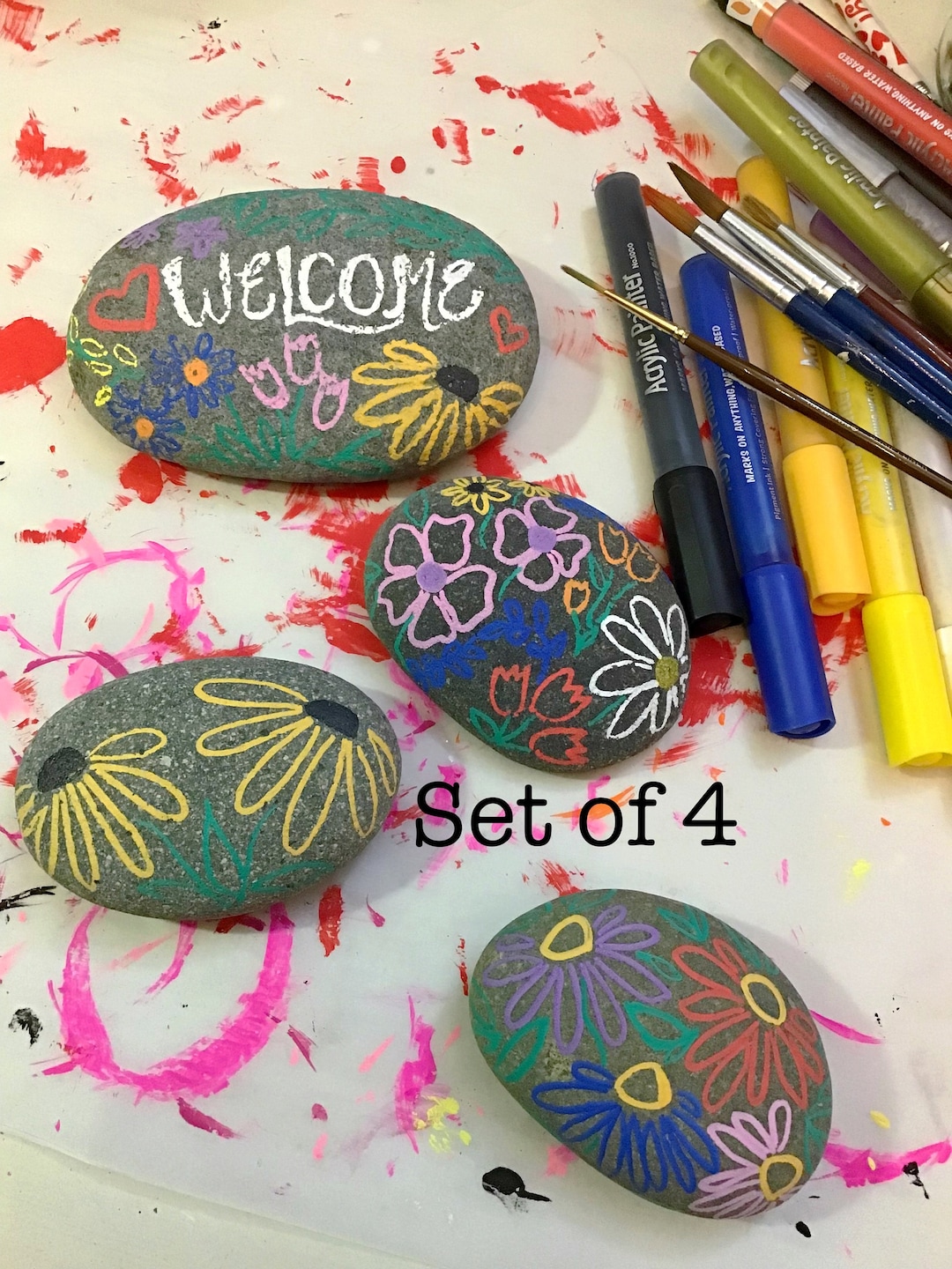 DIY Coloring Rocks | Hand Drawn for You to Finish | Set of 4 | Genuine ...