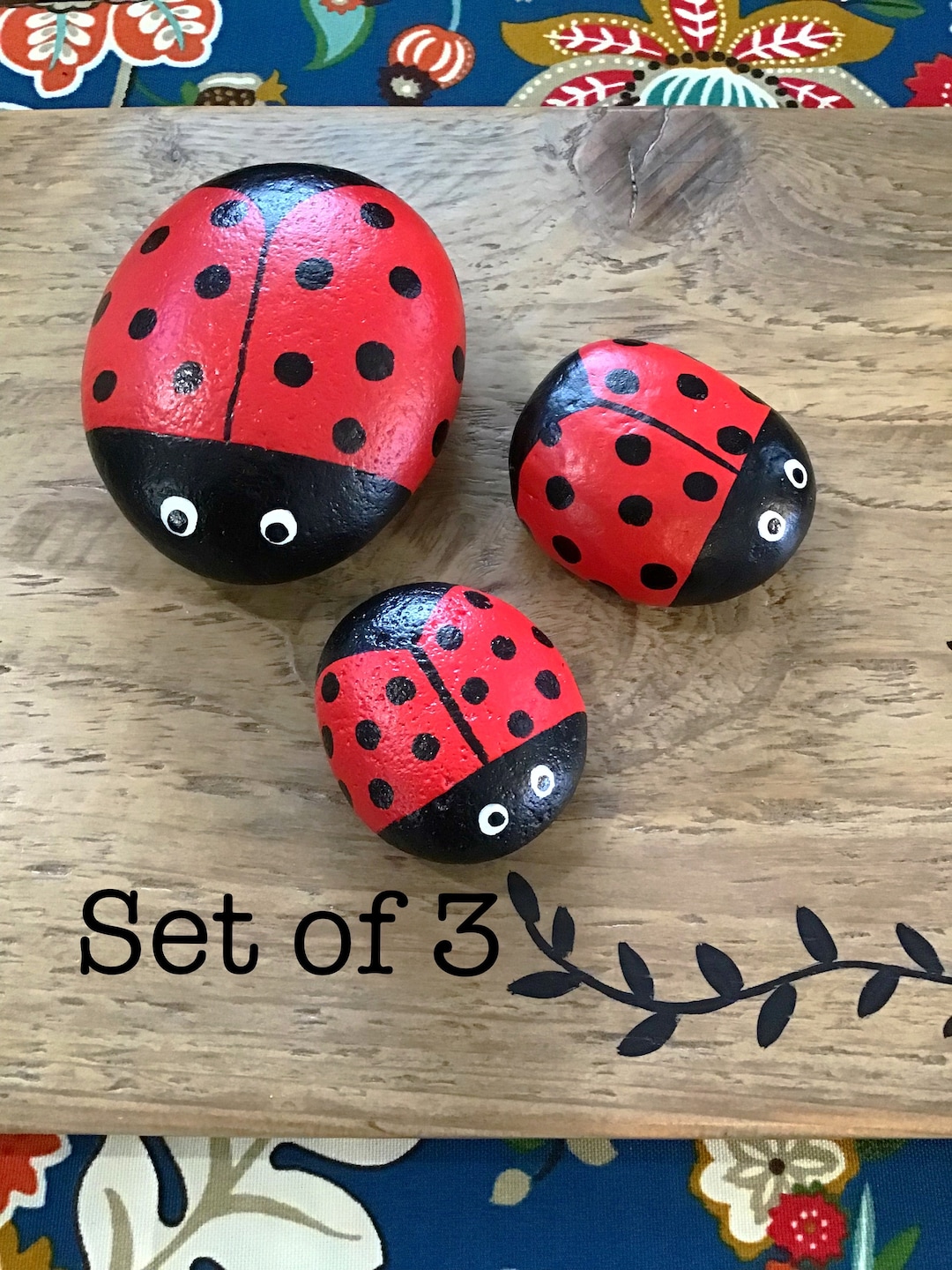 Set of 3 | Extra Large Hand Painted Ladybug Rock | Medium Ladybug Rock ...