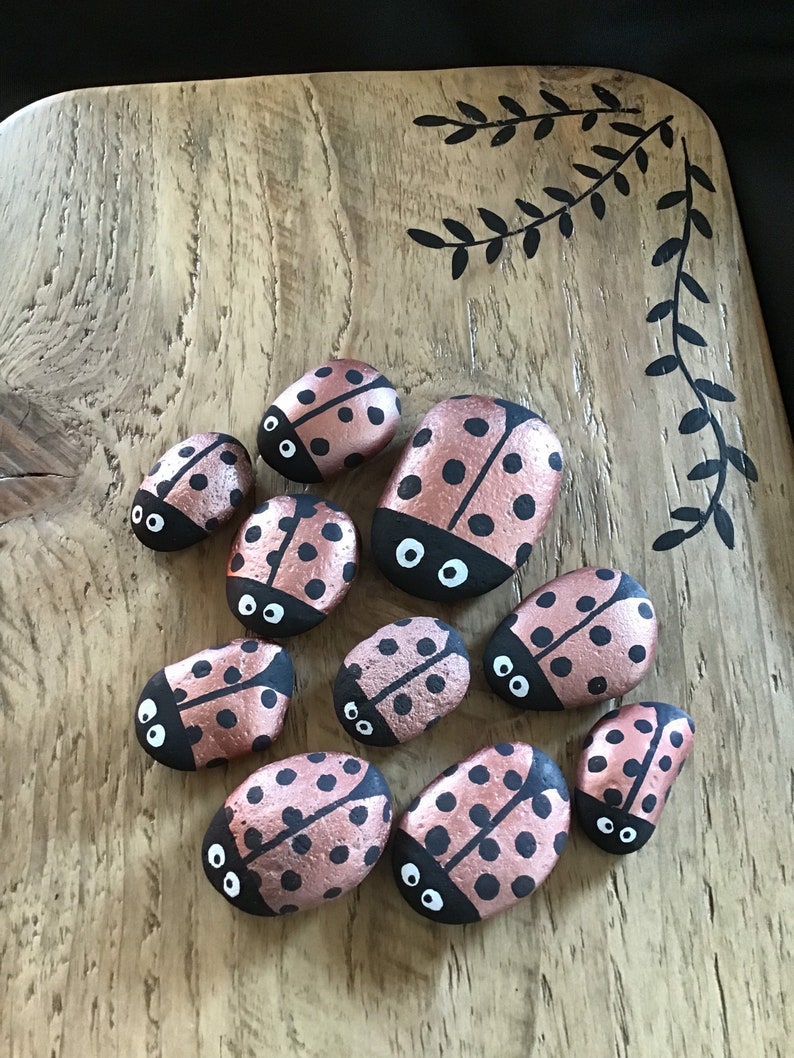 Ladybug Rocks Beach Rocks Hand Painted Ladybugs Ladybug Gift Set of 10 ...