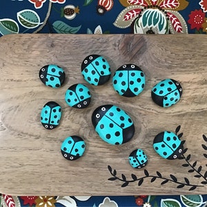 Ladybug PNW Rocks | Set of 10 | Genuine Beach Rocks | Hand Painted Teal ...