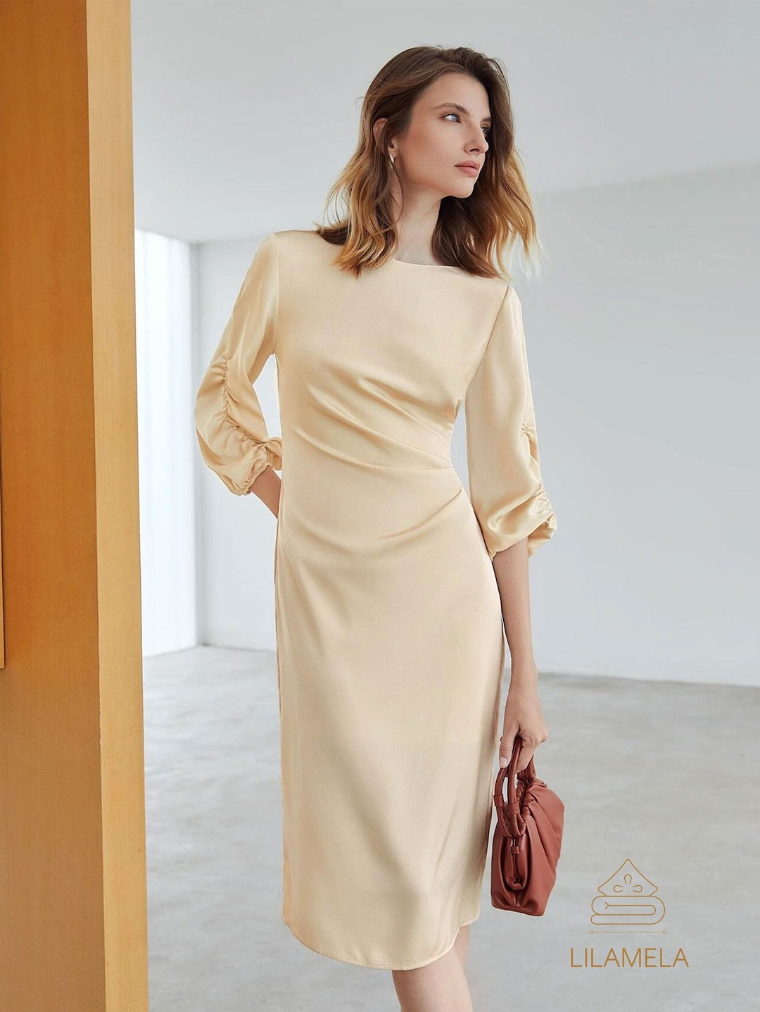 Elegant Silk Dress Midi Silk Dress Bridesmaid Dress - Etsy