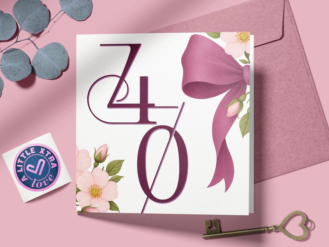 Custom 40th Birthday Card With a Coquette Bow & Wild Roses, Folded ...