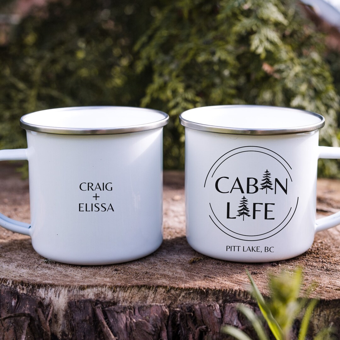 Personalized Cabin Life Mug, Custom Couples Camping Mugs, Enamel ...