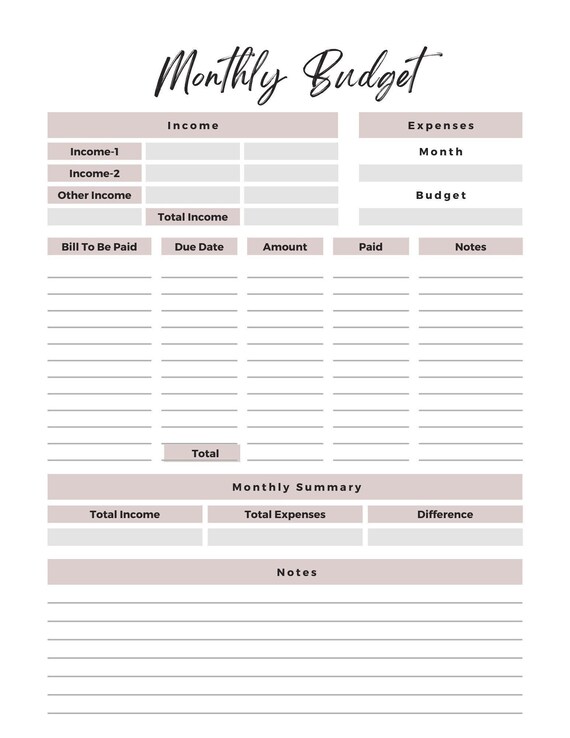 Monthly Budget Easy Planning Budget Planning Downloadable - Etsy