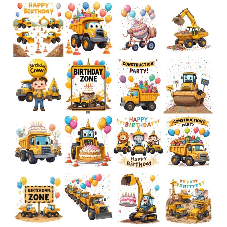 Construction Clipart - Watercolor - Construction Birthday Png ...