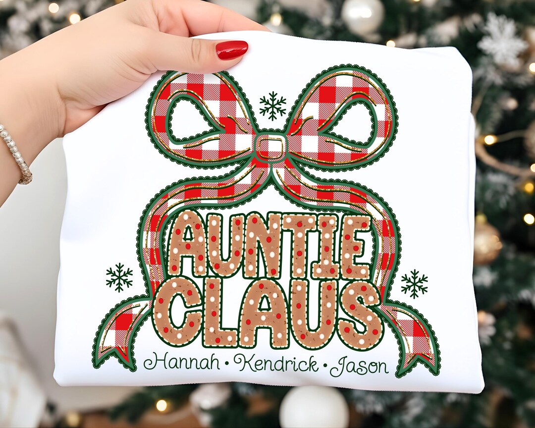 Custom Auntie Claus Christmas PNG, Kids Names PNG, Glitter PNG, Preppy ...