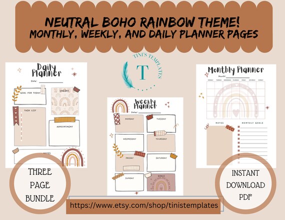Neutral Boho Rainbow Planner Bundle - Etsy