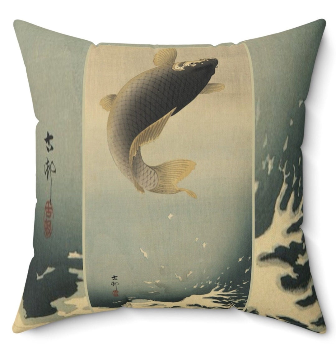 Japanese Print Carp Leaping Square Pillow in 4 Sizes by Nest Aerie - Etsy