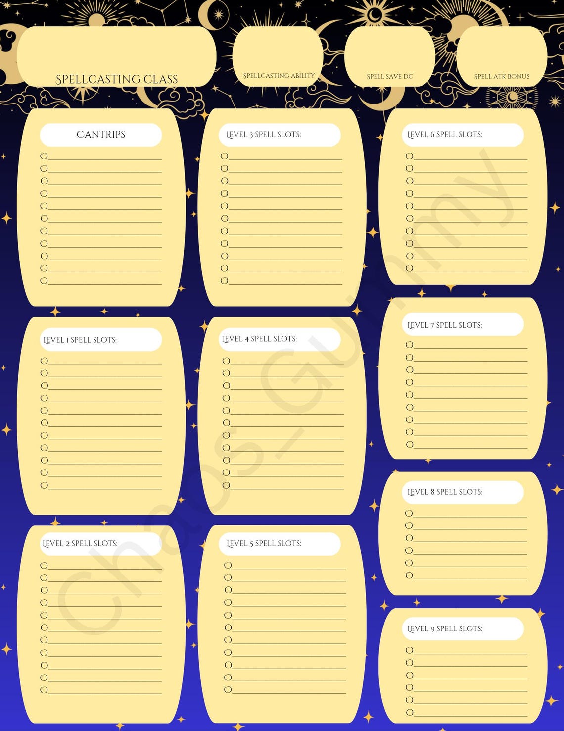 Celestial Themed 5e Character Sheet - Etsy