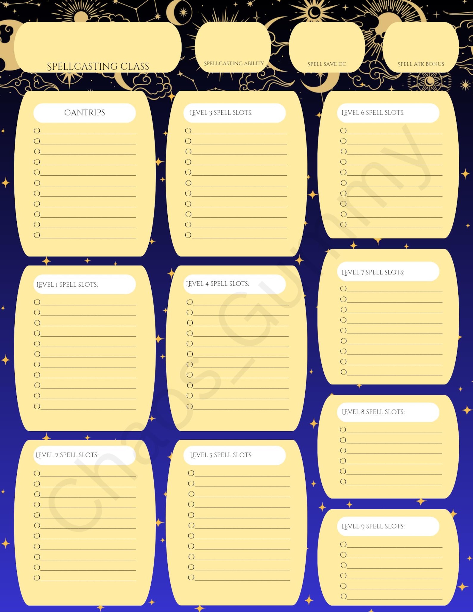 Celestial Themed 5e Character Sheet - Etsy