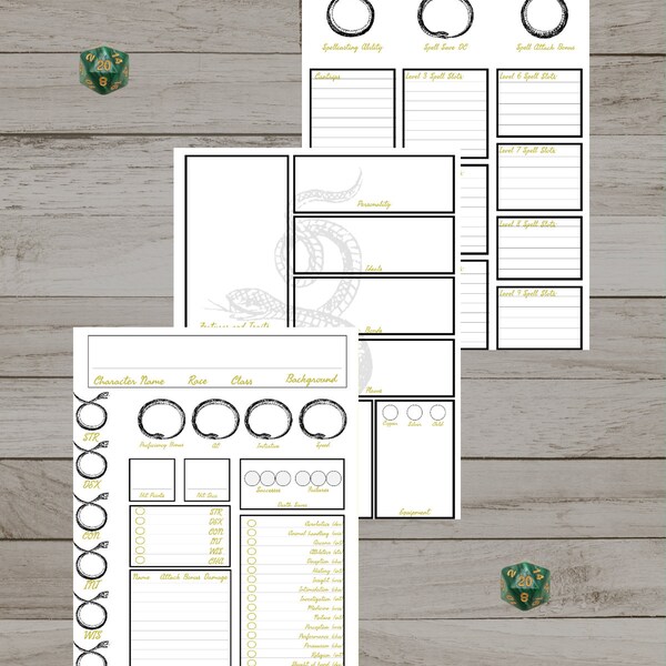 Snake Character Sheet - Etsy