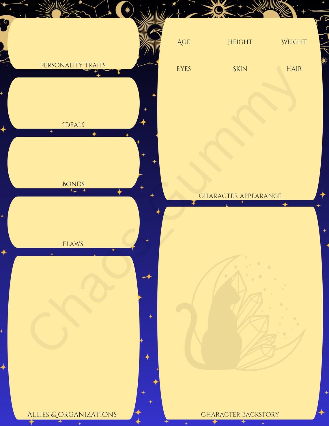 Celestial Themed 5e Character Sheet - Etsy