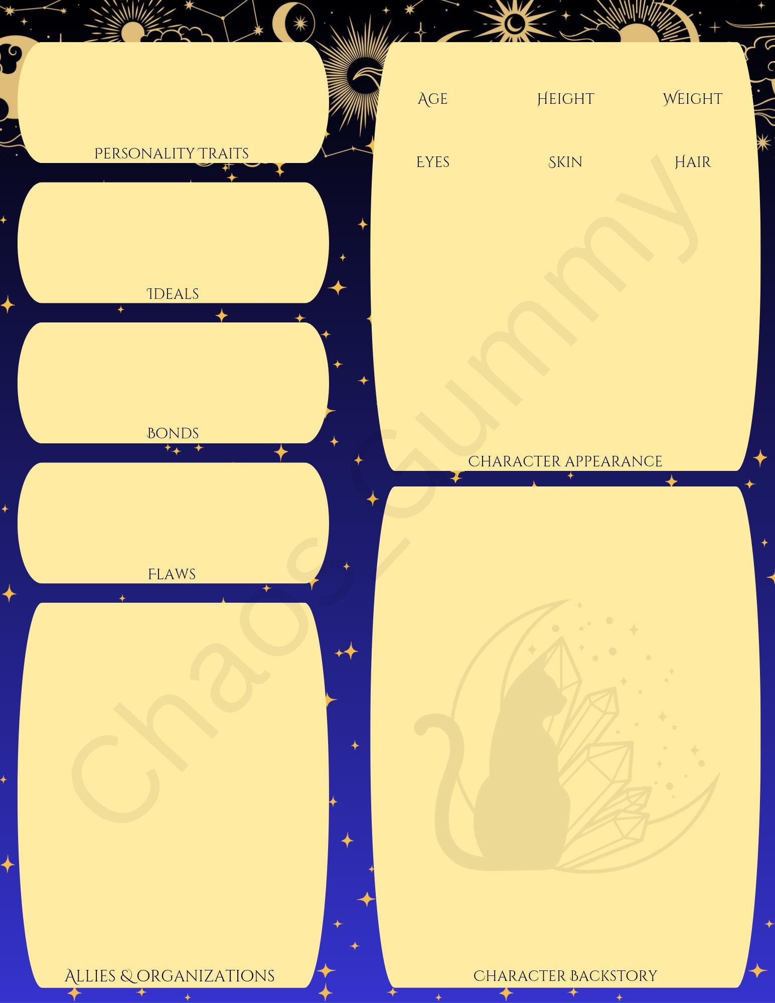 Celestial Themed 5e Character Sheet - Etsy