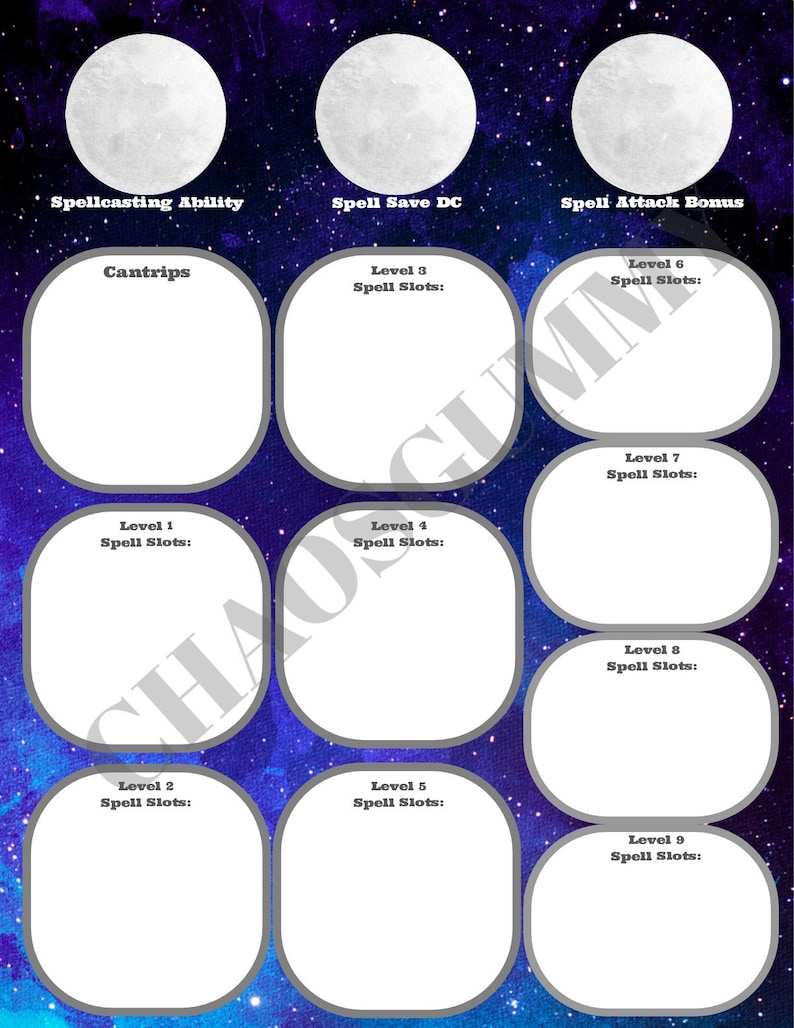 Galaxy Themed Digital Character Sheet - Etsy