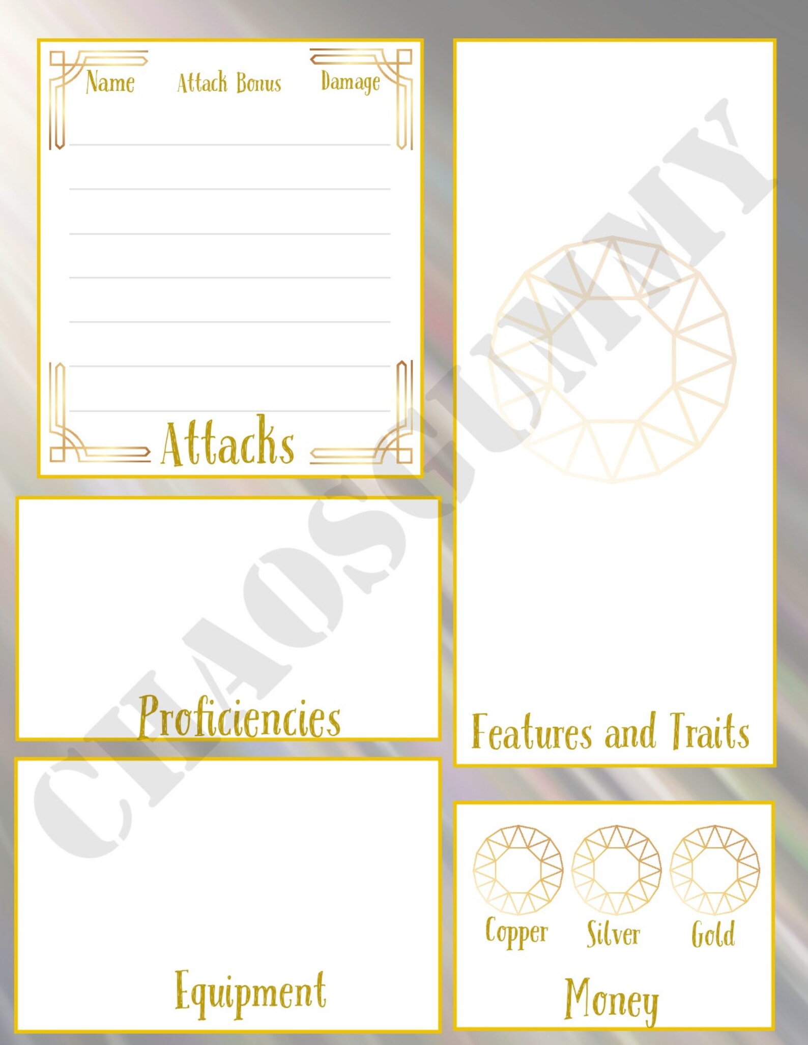 Shining Light Themed Digital Character Sheet - Etsy